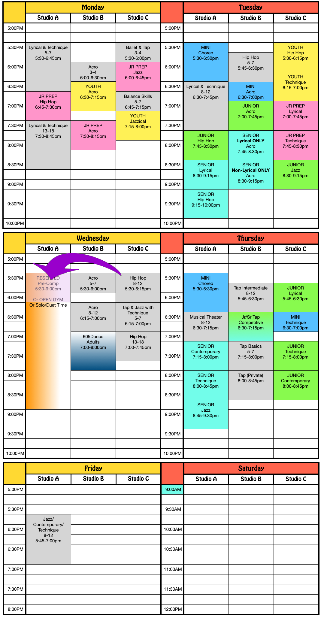 Midwest Dance Center - Full Schedule