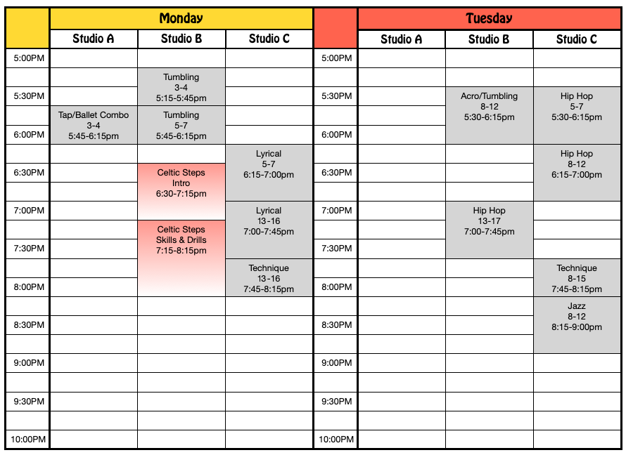 Midwest Dance Center - Schedule
