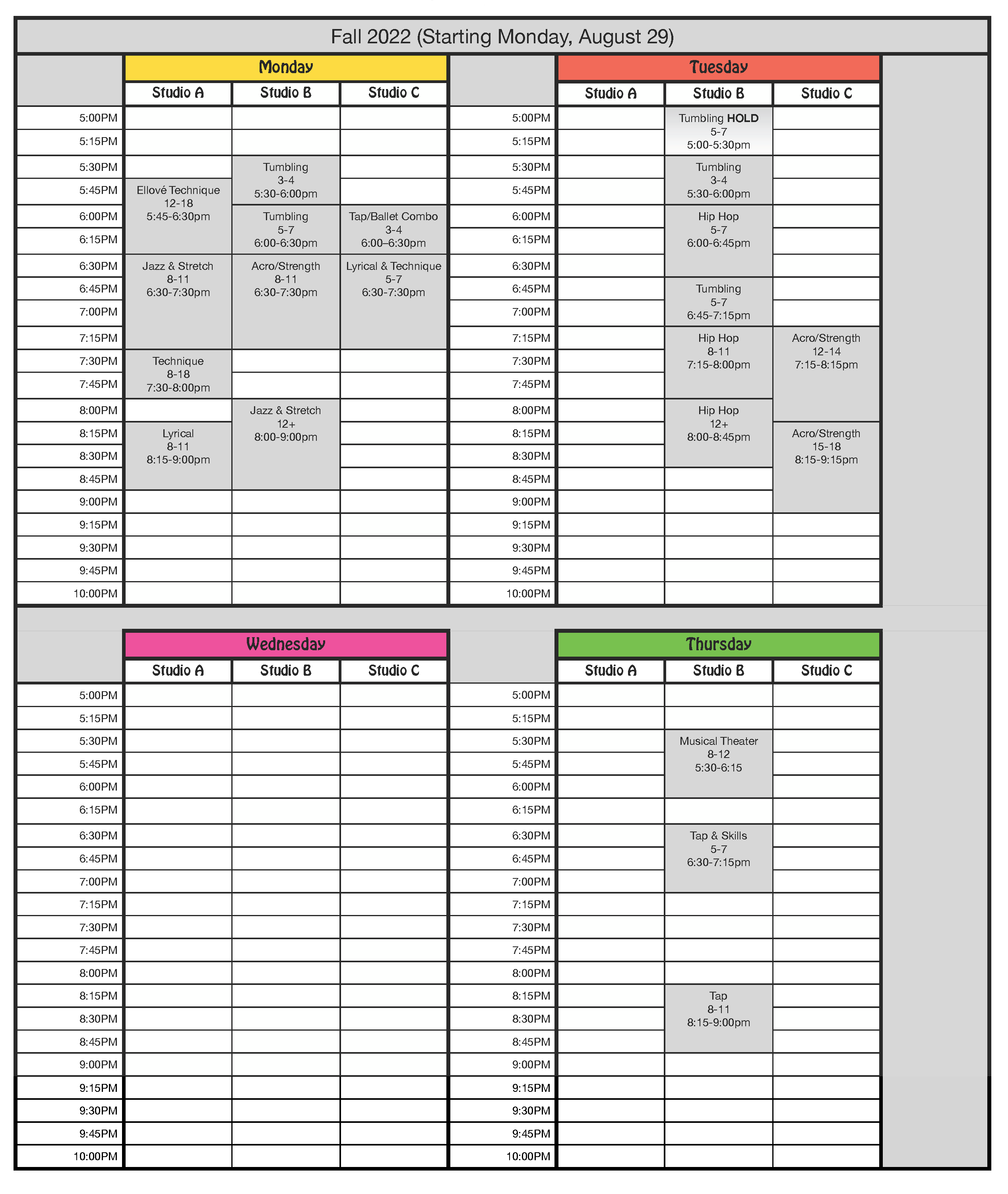 Midwest Dance Center - Schedule