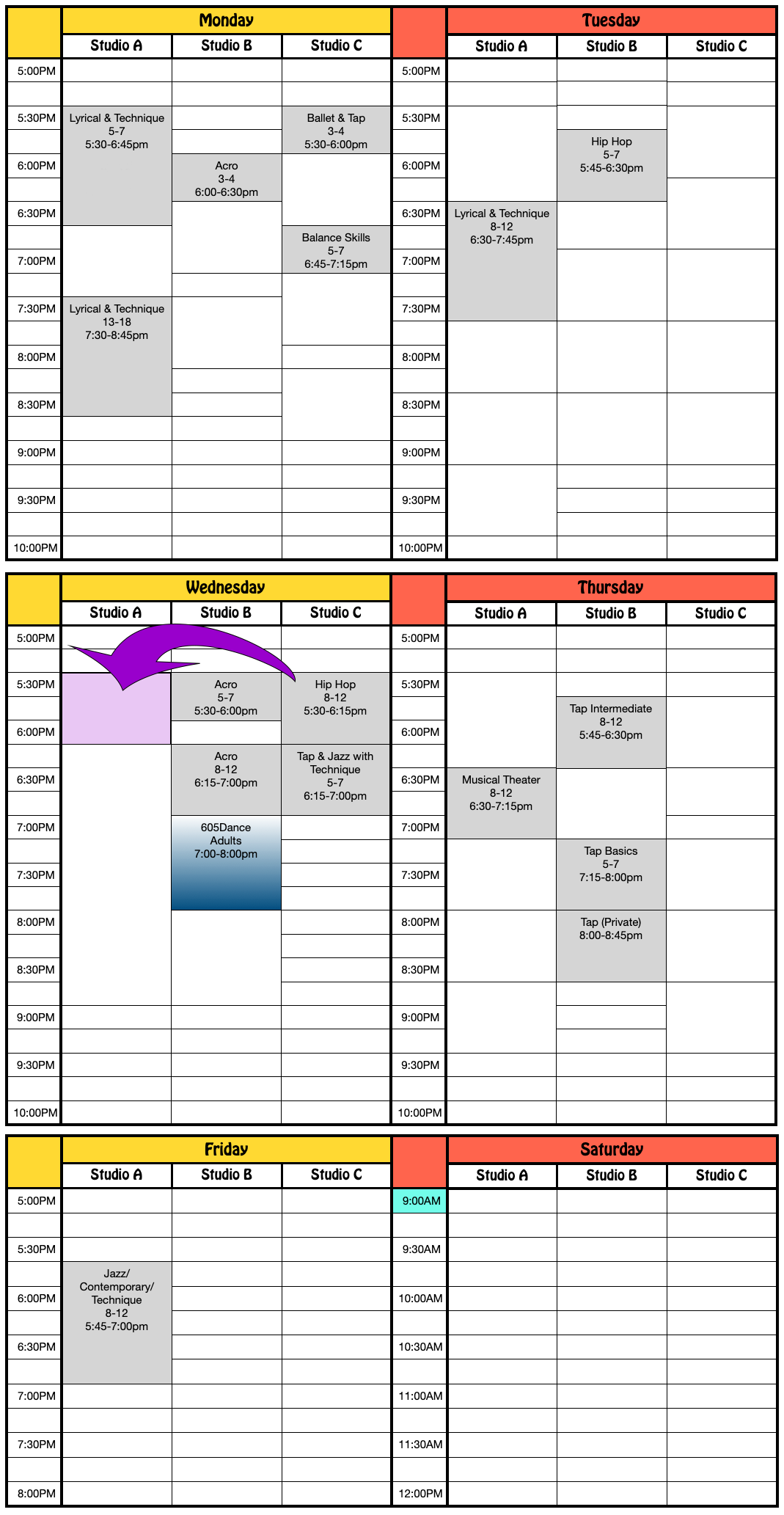 Midwest Dance Center - Schedule